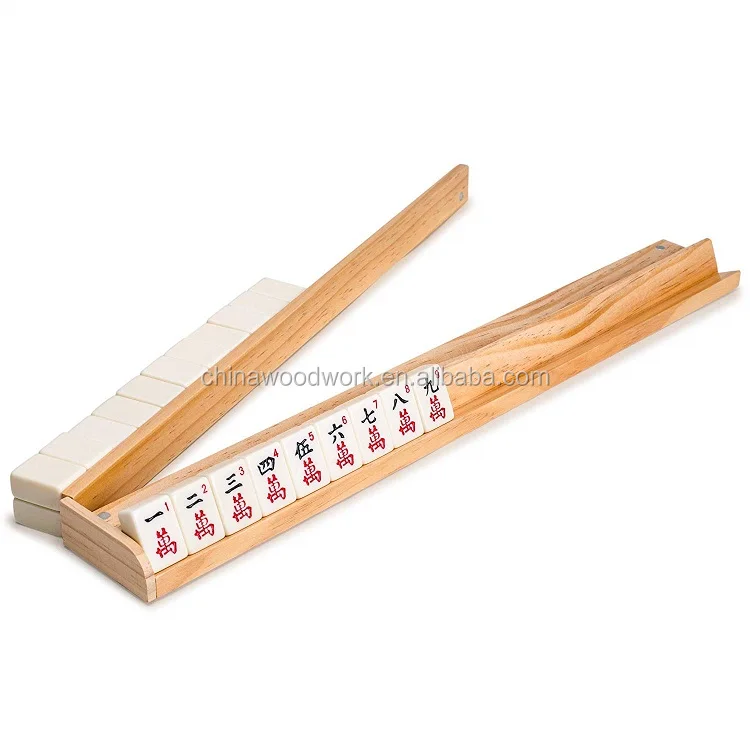 19-inch Natural Pine Wooden Mahjong Racks with Pushers