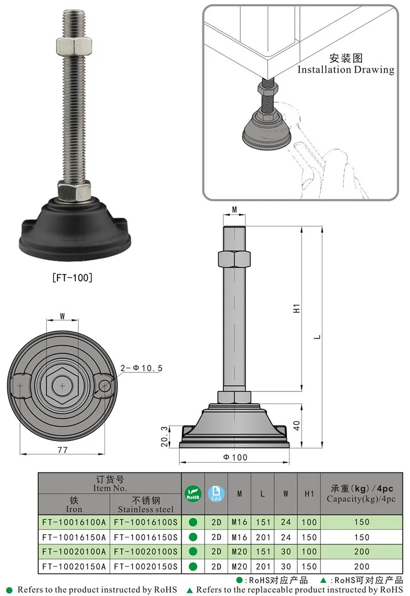 Ft-100 Universal Industrial Stainless 304 Leveling Feet Adjustable ...