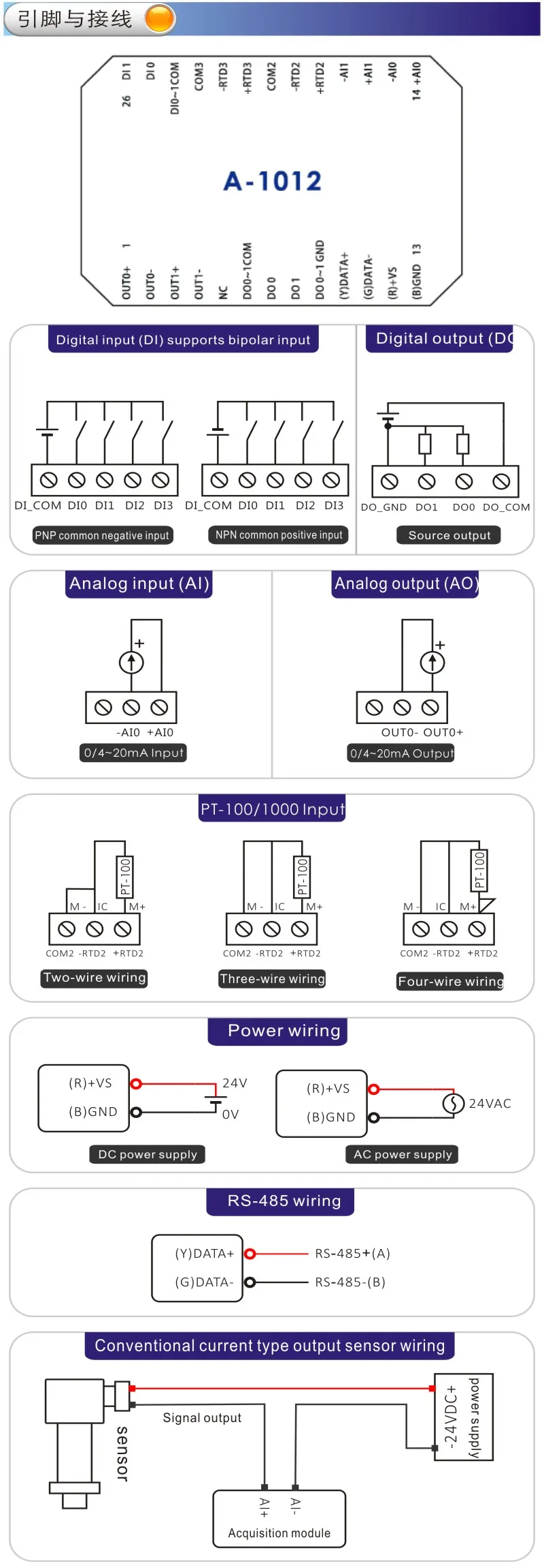 Analog I/O Module - 4AI 2AO 2DI 2DO RS-485 Port Modbus RTU
