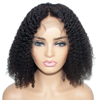 Morein Short Bob Wigs 100% Human Hair Lace Front Kinky Curly Hair Wig ...