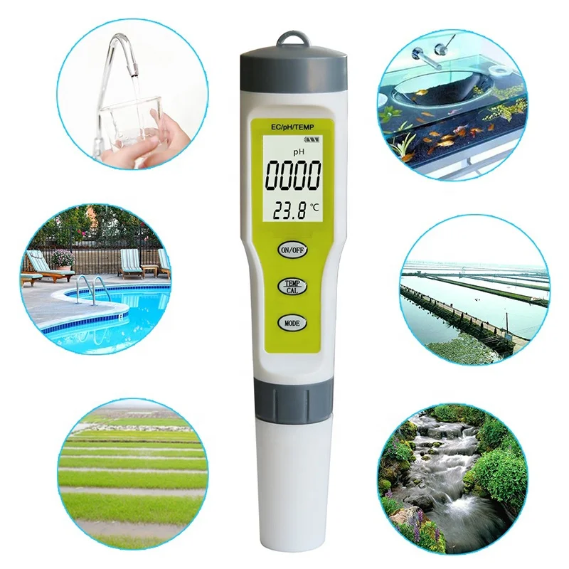 Waterproof Portable Ph Tester 3 In 1 Ph Ec Temp Meter Digital Pen Type ...