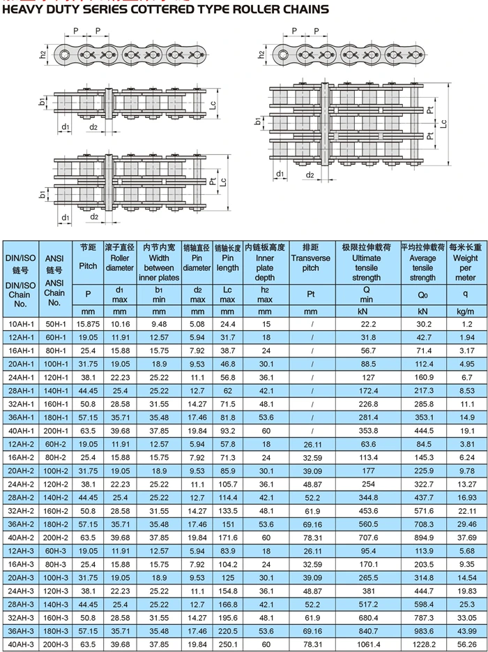 ISO DIN ANSI Standard Heavy Duty Roller Chains for Machinery