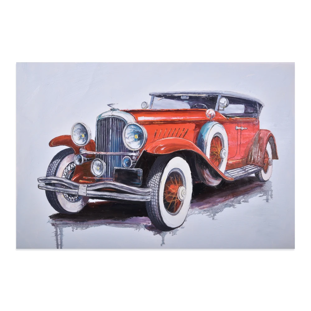 Custom Size Hand Drawing Realistic Unique Gift Yellow Classic Cars ...