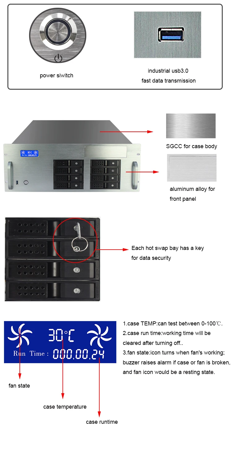 19inch Industrial Rack Mounted Server Chassis with 8bay Hot Swap