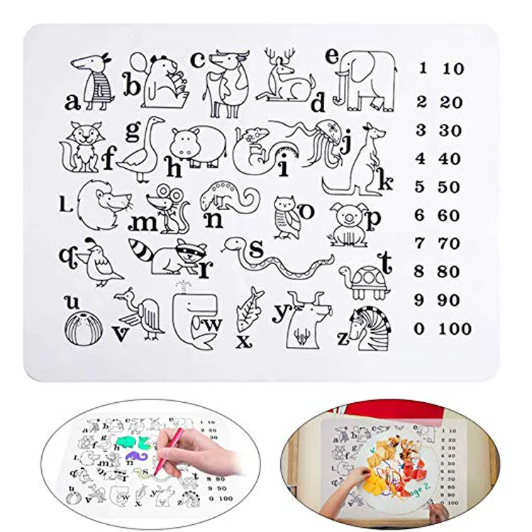 Kids Placemat Coloring Drawing Mat For Toddlers Boys Girls Silicone ...