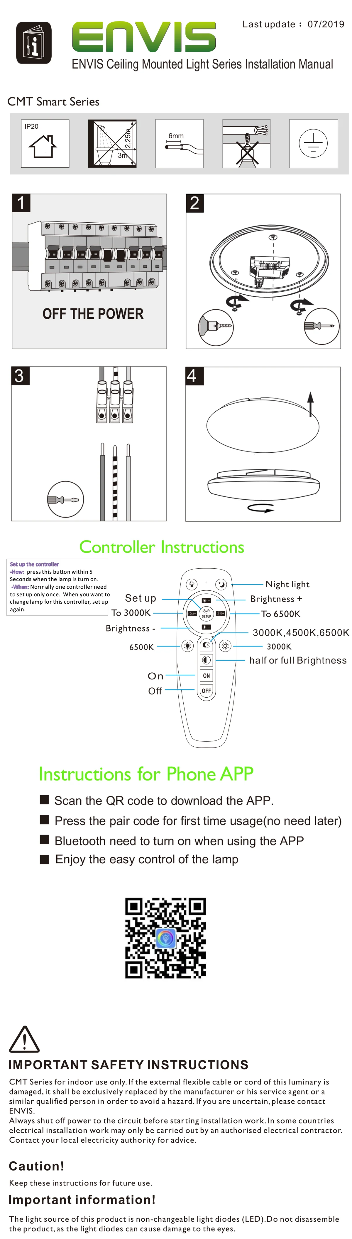Smart Led Ceiling Light With Remote 2.4g App Control 12inch 36w ...
