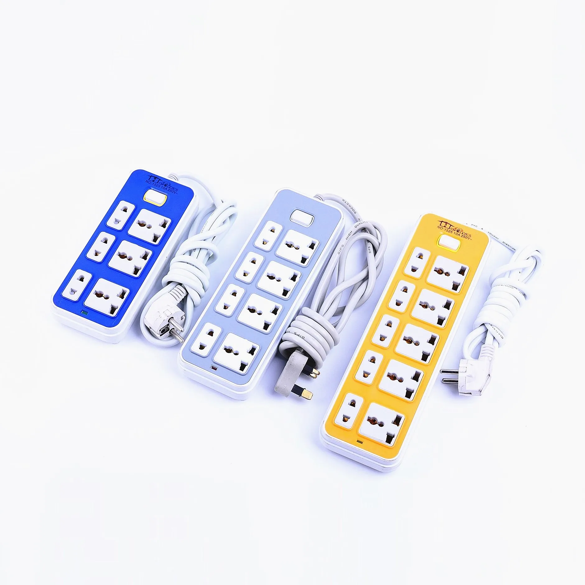 2m Multifunctional 3 Way Power Strip Extension Lead Switched Electric ...
