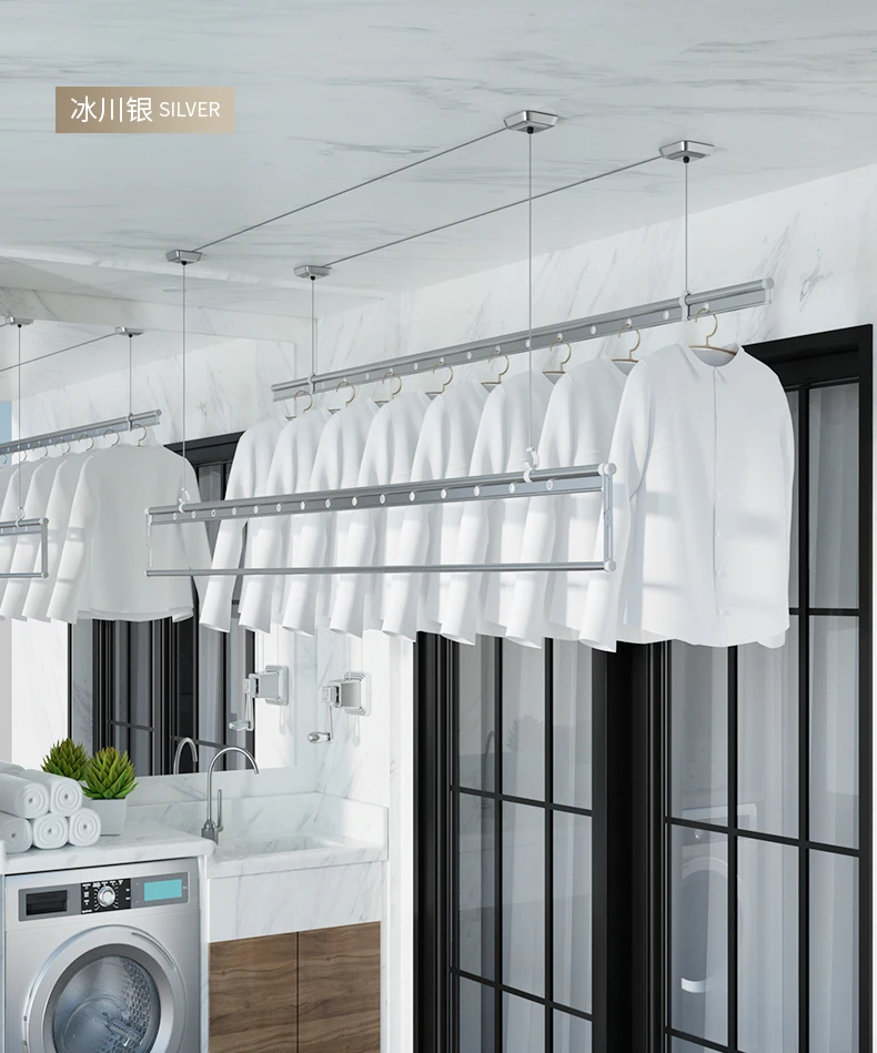 New Design Silver Aluminum Three Layer Lift Clothes Pipe Hand Operated ...