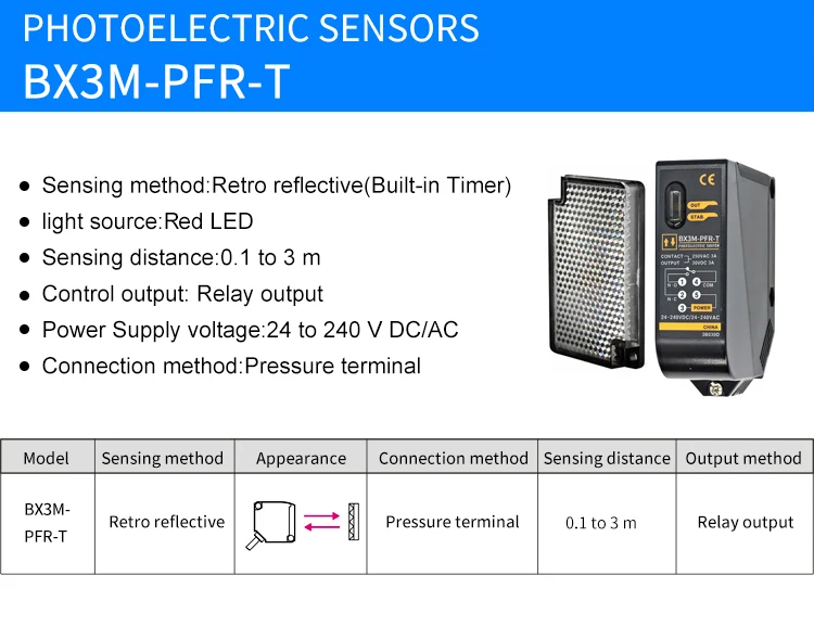Ben3m-pfr-t Compact Retro-reflective Supply Voltage 24 To 240 V Dc/ac Sensing Distance 3 M Relay ...