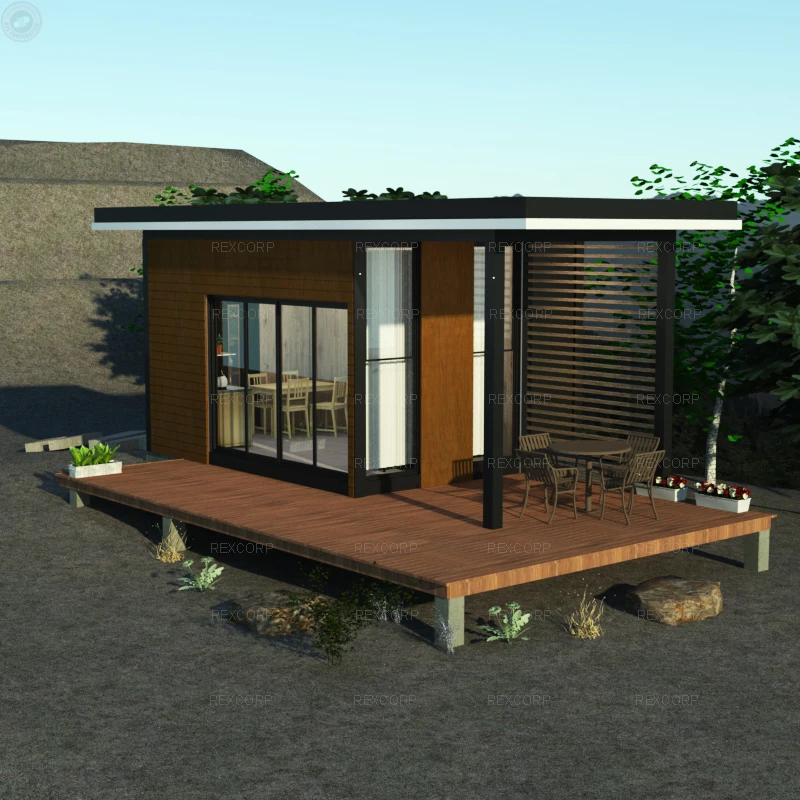 Loft Bed Style Modular Chalet with Roof - Small Wooden Prefab Hut for ...
