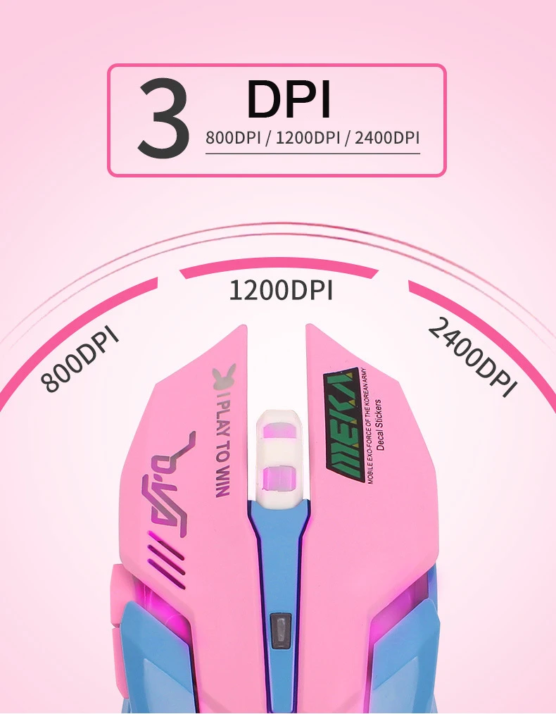 Darshion 2.4G Wireless Mouse - 2400 DPI Rechargeable Pink