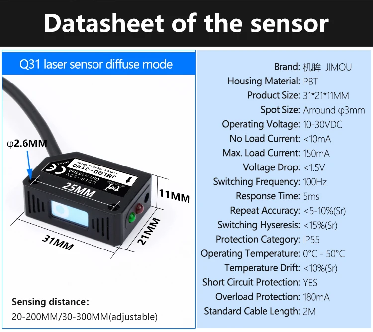 Jimou High Speed Laser Diffuse Sensor Lqd-31200po Laser Sensor - Buy ...