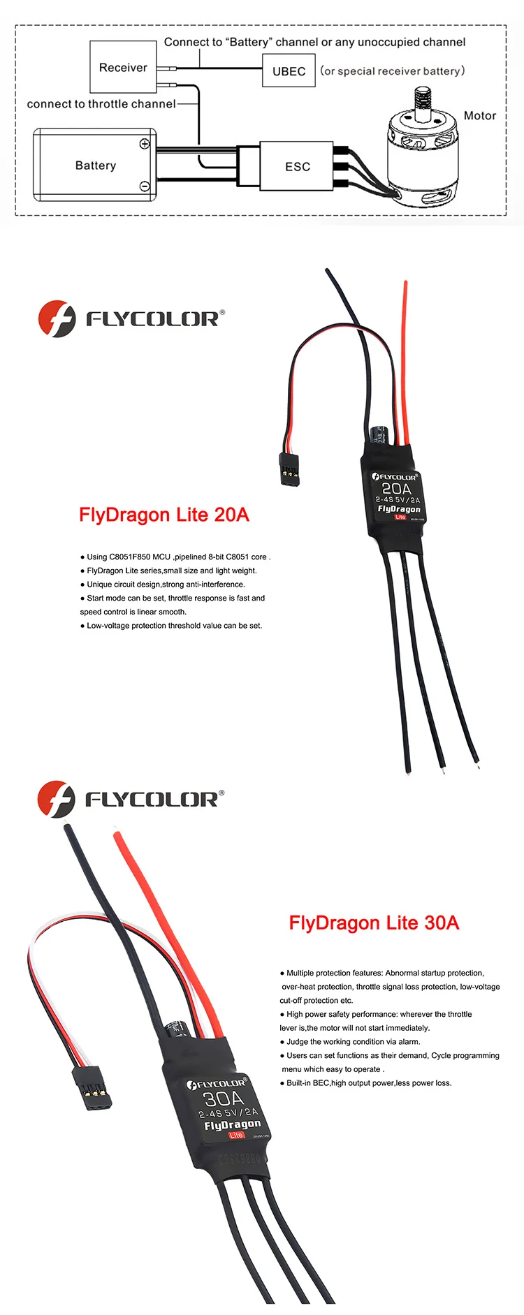 Flycolor 30a Fly Dragon Lite Brushless Esc For Fixed Wing Airplanes ...