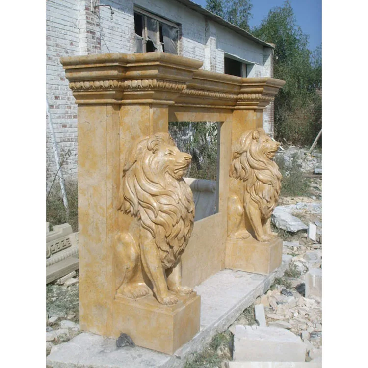 Natural Yellow Limestone Lion Head Fireplace Mantel - Buy Fireplaces ...
