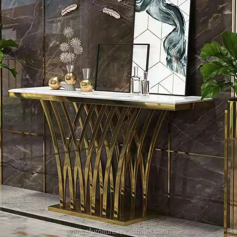 New Design Gold Console Table Marble Top Hollway Table Living Room ...