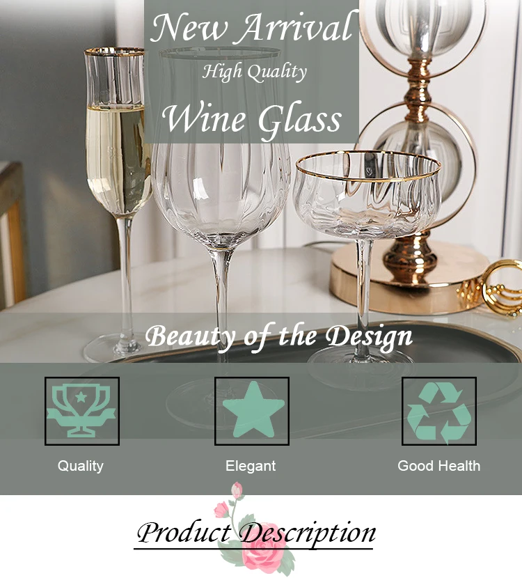 Crystal Tall Handmade Gold Rim Ribbed Drinking Wine Cocktail Champagne ...