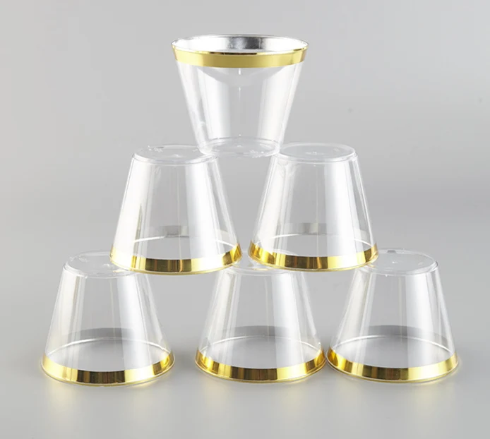 Shop Luxury 9oz Disposable Plastic PS Cups with Gold Rims
