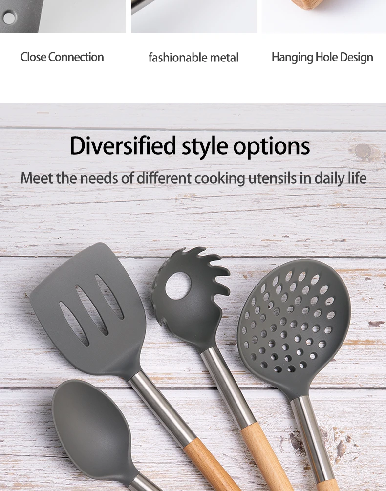 Custom 6 Pcs Nylon Kitchen Utensils Sets With Wood Handle Soup Ladle ...