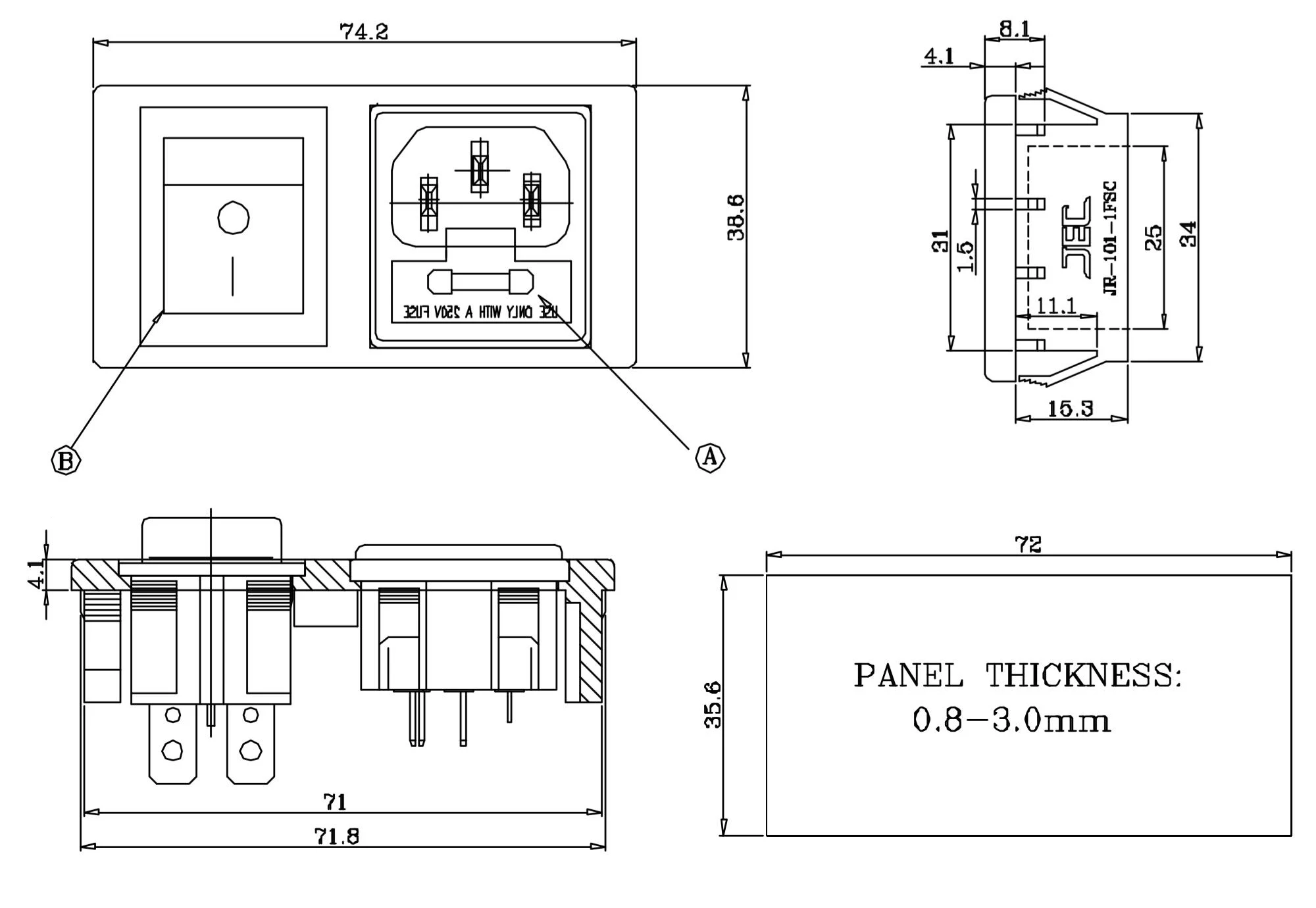 High Quality 110V Fuse Socket Switch AC Power Inlet Connector