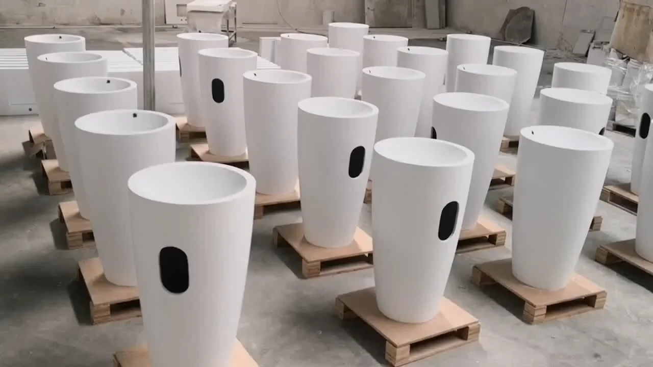 Bathroom Hand Washing Basin Stand Solid Surface Pedestal Sink Resin Stone Freestanding Washbasin ...