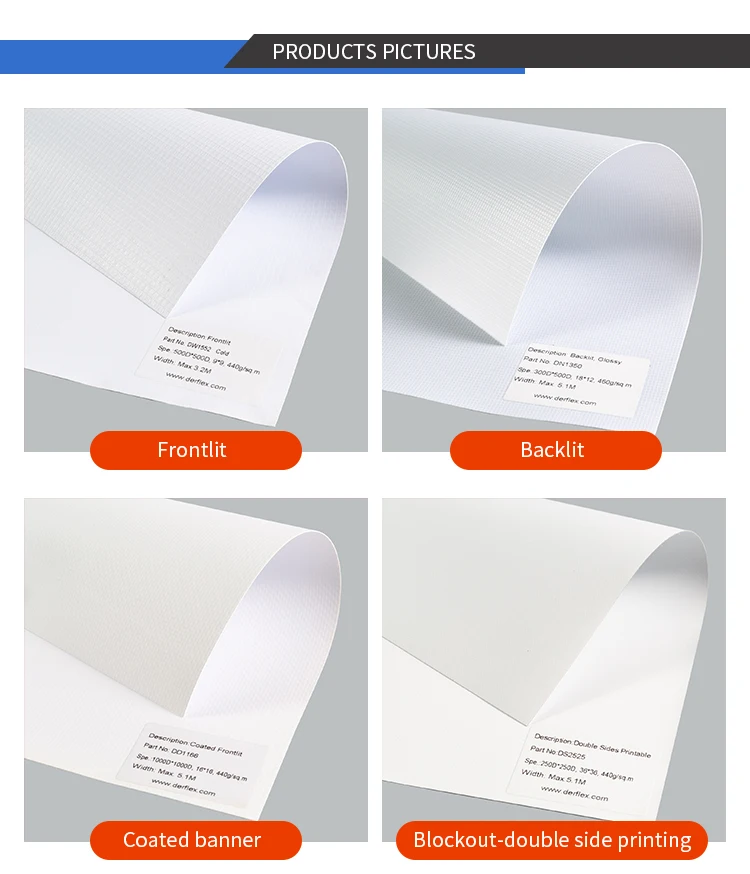 Derflex Frontlit Backlit 4ft 5ft 6ft 8ft 10ft Pvc Flex Banner Rolls White Black Grey Back - Buy ...