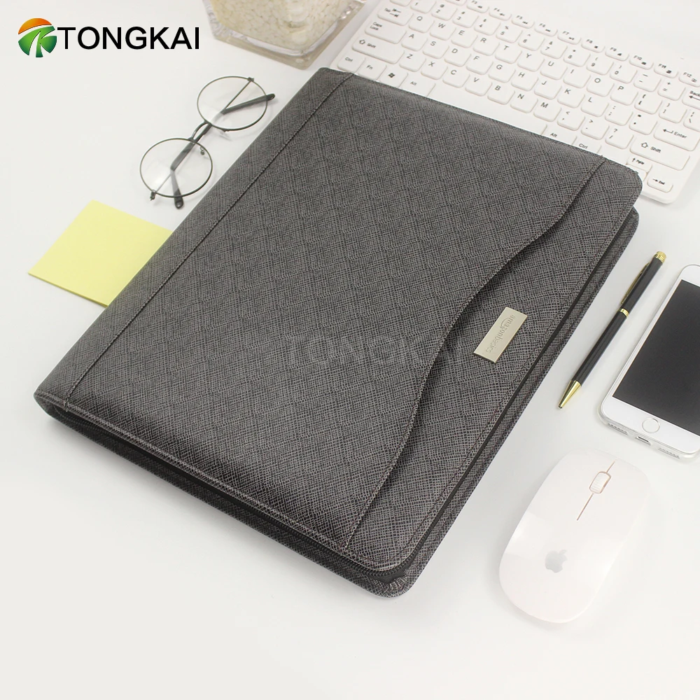 Luxury Gifts Zipper A4 Leather Portfolio Custom Embossed Padfolio With ...