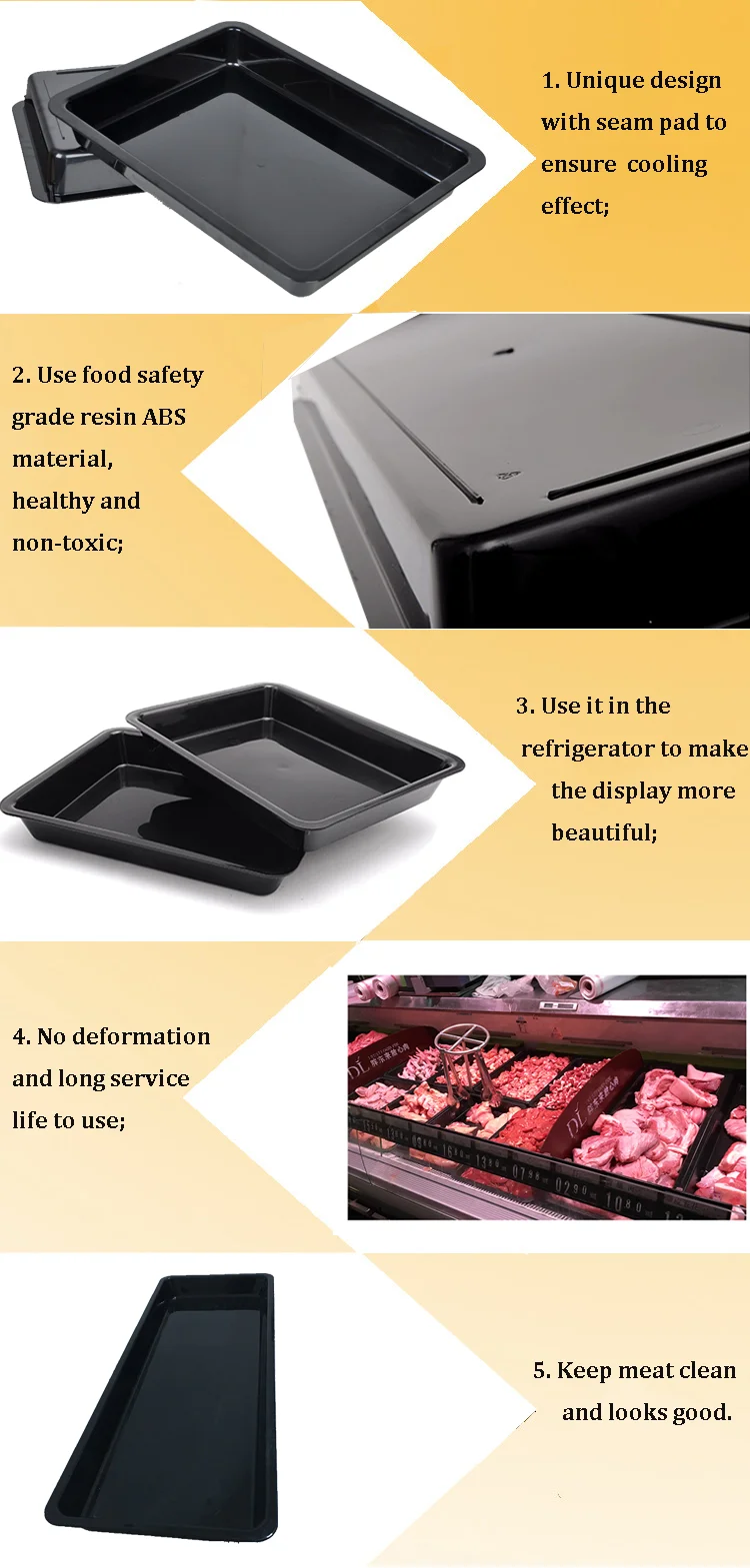 Supermarket Recyclable Fresh Butchery Thermoformed PP Plastic Black ...