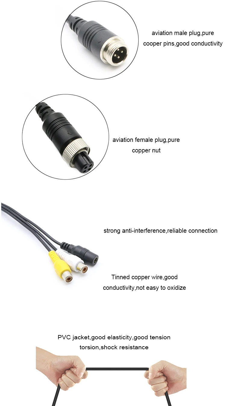 Oem Odm 4 Pin Female Aviation Cable to Rca 4 Pin Rear View Camera Cable ...