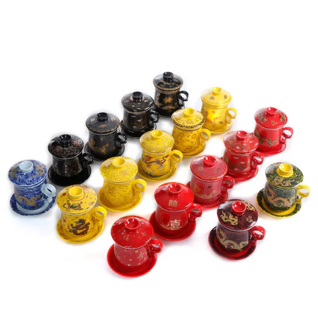 330ml Ceramic Traditional Chinese Tea Cup With Infuser Lid And Dragon ...