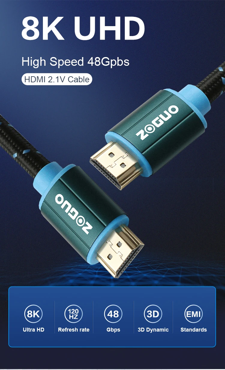Manufacturer Supplier HDMI 2.1 Cable 8K HDMI Certified 8K@60Hz 4K@120Hz 48Gbps Ultra Speed for ...