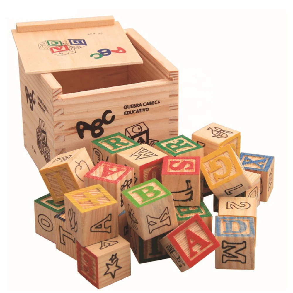 27pcs Wooden Alphabet Building Blocks Stacking Games Montessori ...