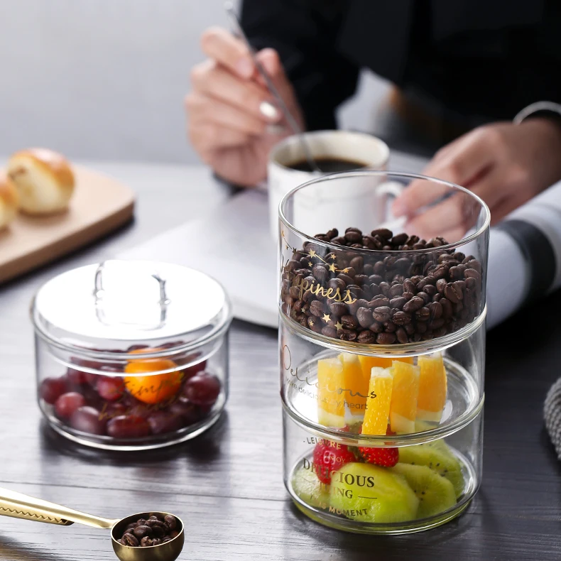 3 Tier Stackable Glass Cookie Jar Borosilicate Glass Stack Food Jar ...