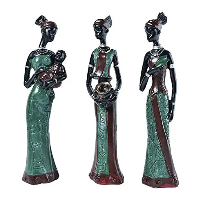 Sculpture 3 Pack African Sculpture 7.5 Women Figure Tribal Lady Statues ...