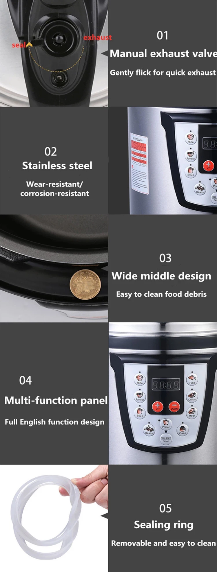 5l 6l 12l Multifunction Electric High Pressure Cooker Digital Large ...