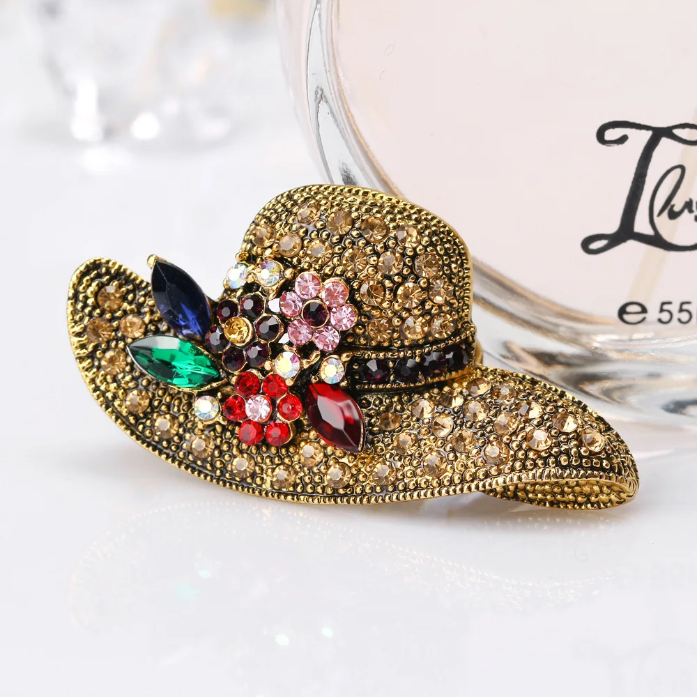 Delicate Hat Brooch Female Broche Pin Women Vintage Rhinestone Cap ...