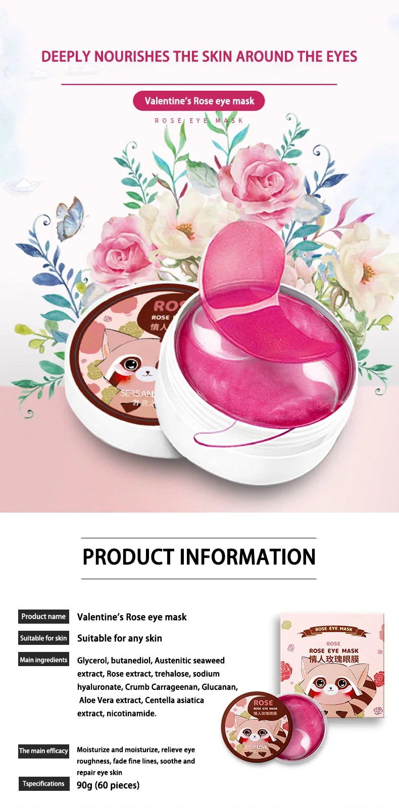 Sersanlove Rose Eye Patch Mask 60pcs Collagen Against Wrinkles Dark ...