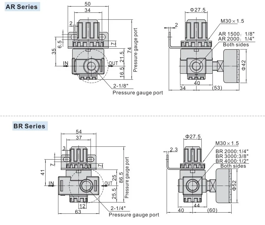 Airtac Ar2000/br2000/br3000/br4000 Air Regulator With Gauge - Buy ...
