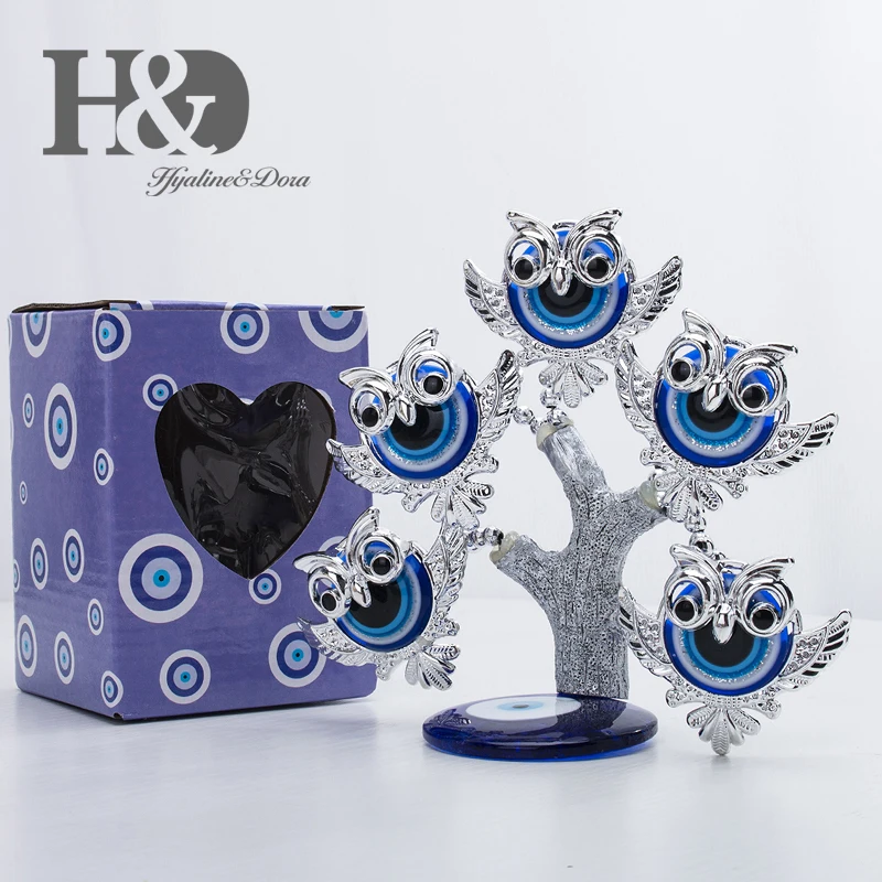 H&d Chinese Feng Shui Decoration Blue Evil Eye Owls Bendable Branches ...