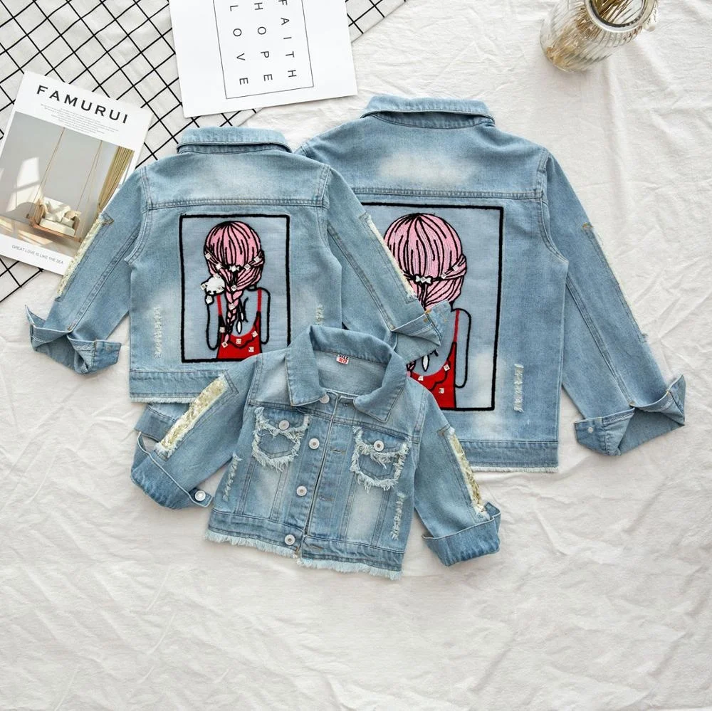 Little Girls Jeans Denim Jacket Bomber Baby Long Sleeve Sequined Jacket ...