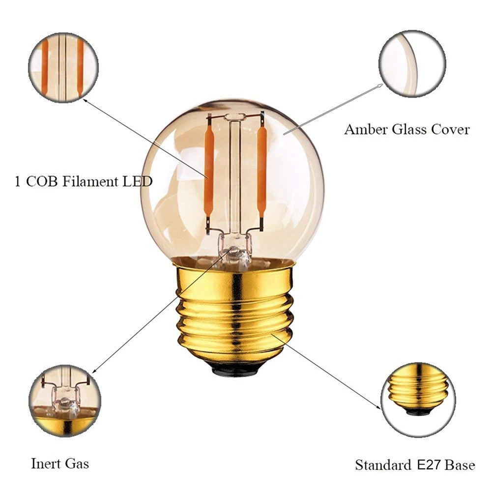 G40 Amber Glass Led Bulb E27 12v-24v 1w 2200k Waterproof Edison Vintage ...
