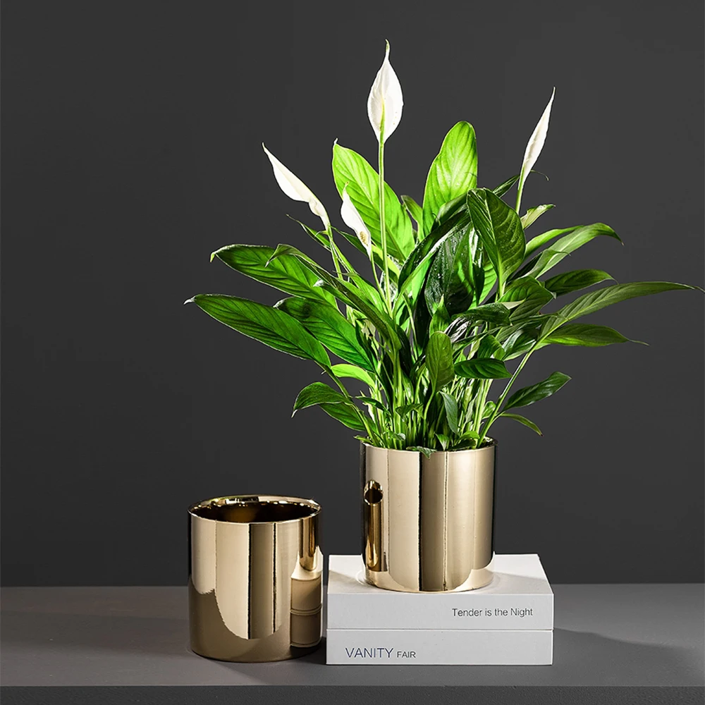 Nordic Electroplating Ceramic Flower Arrangement Round Vase Flower ...