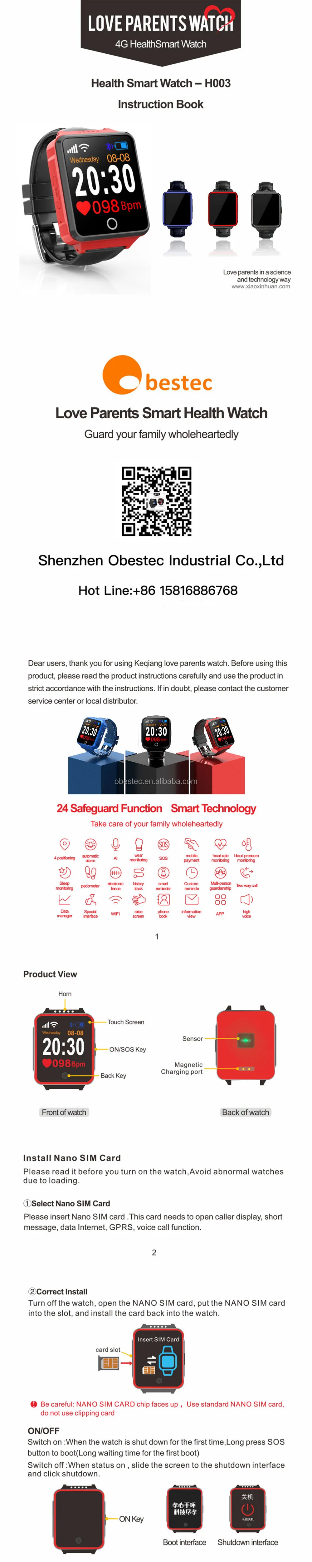 4g Elderly Sos Alarm Emergency Call Smart Watch Gps Tracking Smart ...