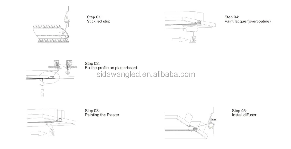 Cove Recessed Led Aluminum Extrusion Profile For Gypsum Plaster Ceiling ...