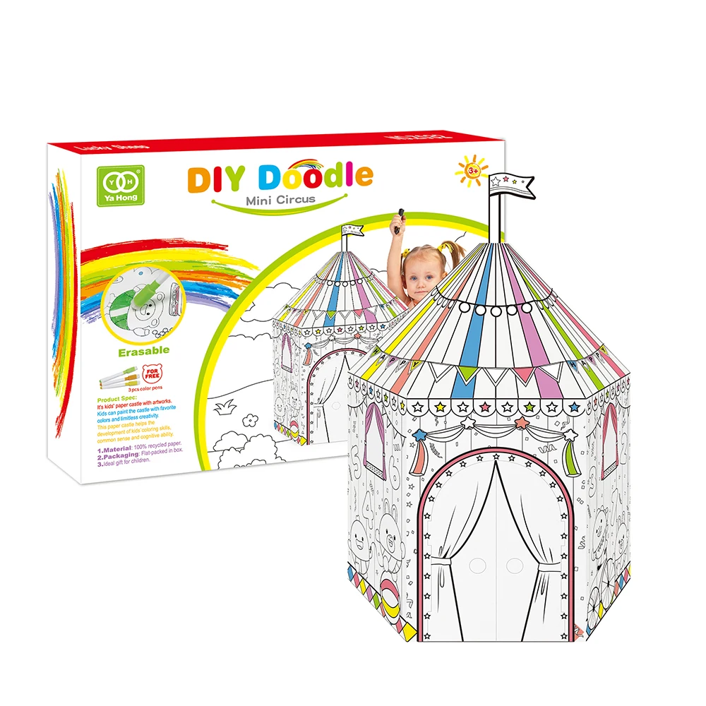 Kids Educational Gift Diy Coloring Cardboard Playhouse With Erasable ...