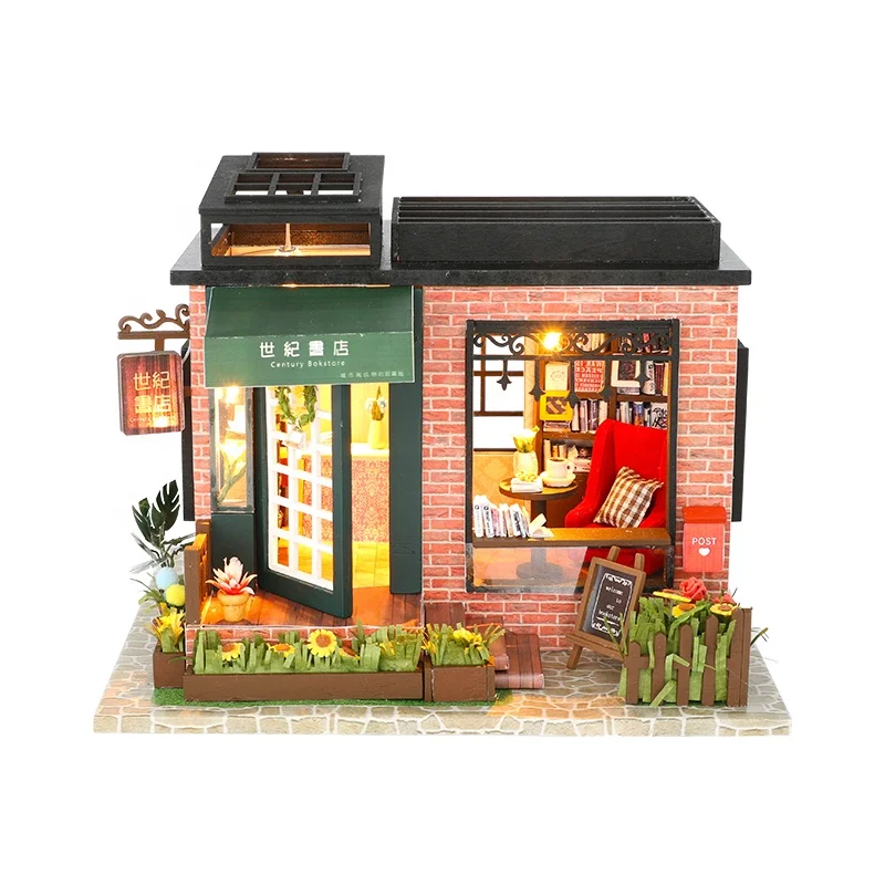 Hot Sale Century Bookstore Miniature Dollhouse Diy Library House Kits ...