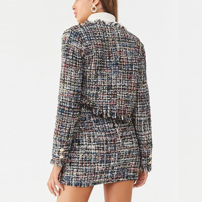 Women Tweed Two-piece Set Light Weight Woven Jacket And Skirt With ...