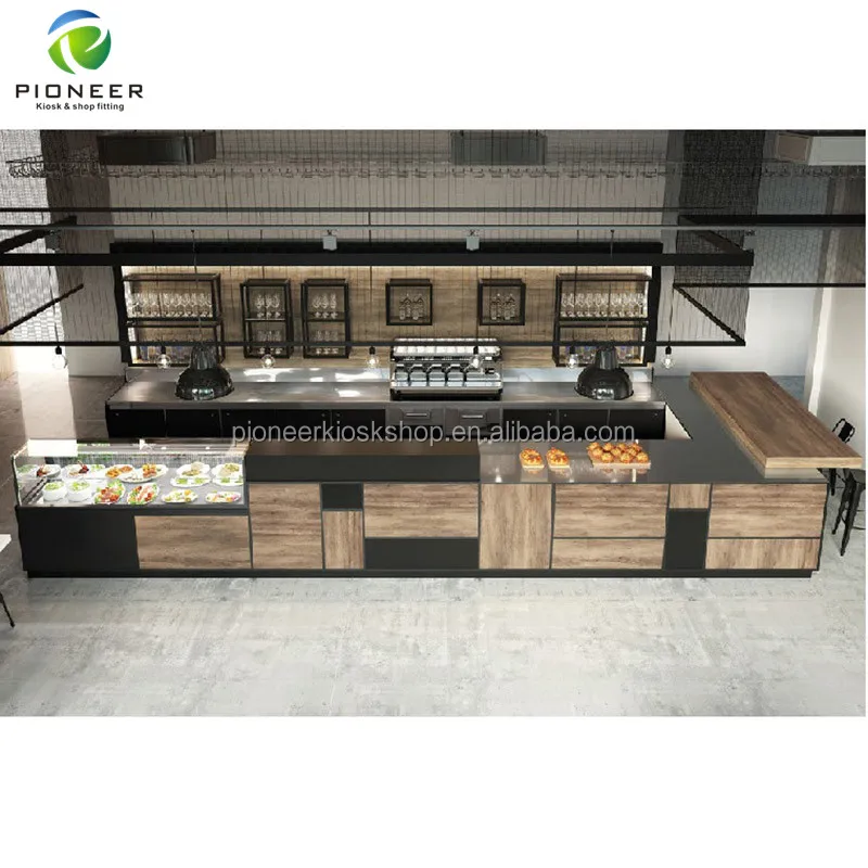 Customized Industrial Wood Food Bar Kiosk Coffee Shop Counter Design ...