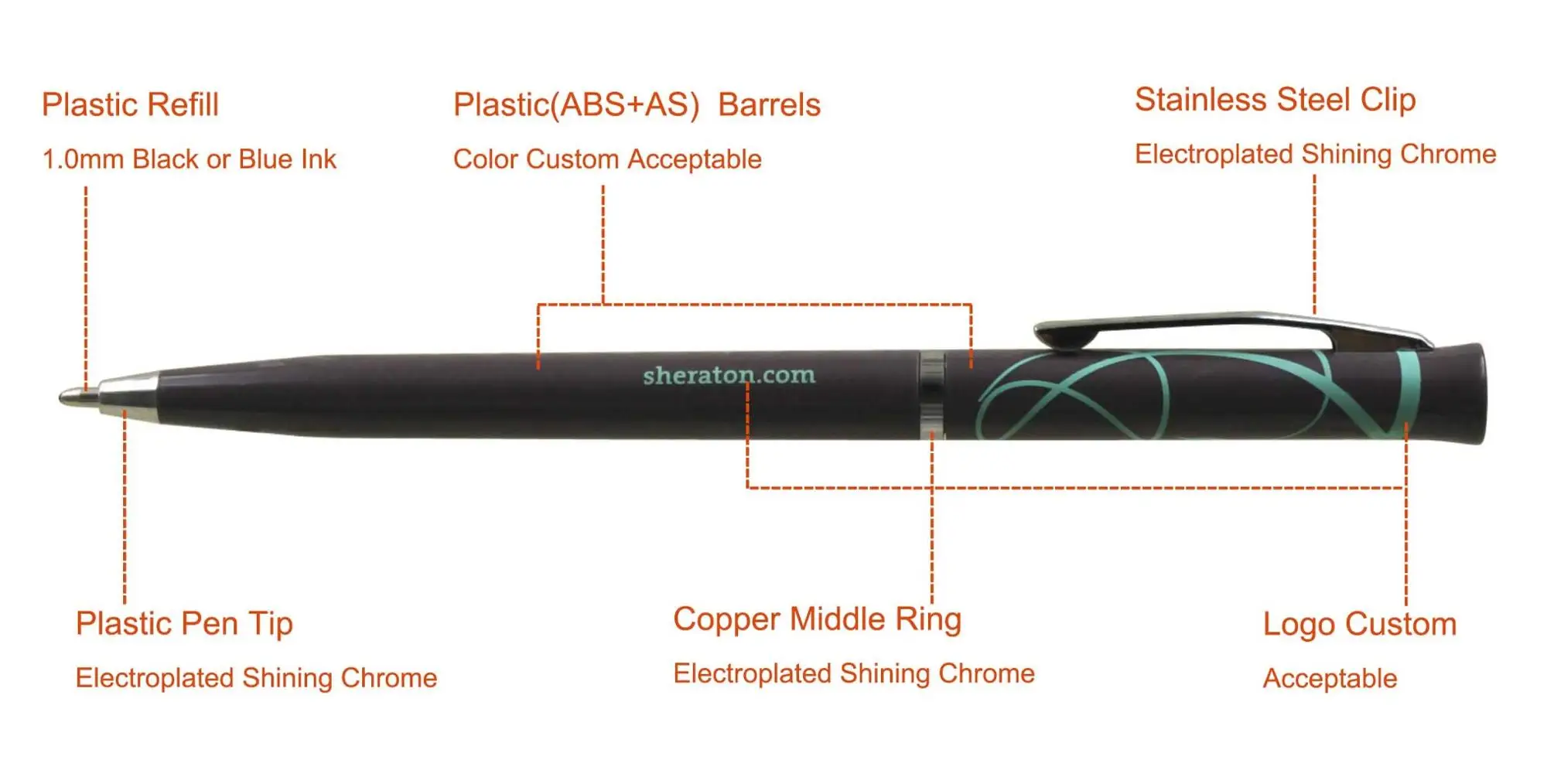 Hotel Use Promotion Plastic Black Hilton Ball Pen