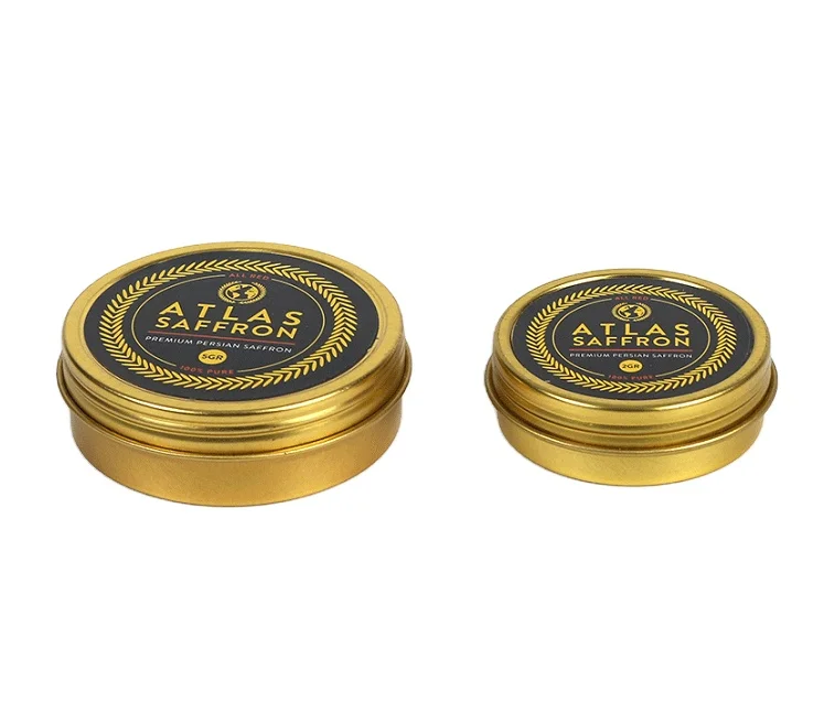 Gold Round Packaging Saffron Tin Cans - Customizable Empty Boxes for ...
