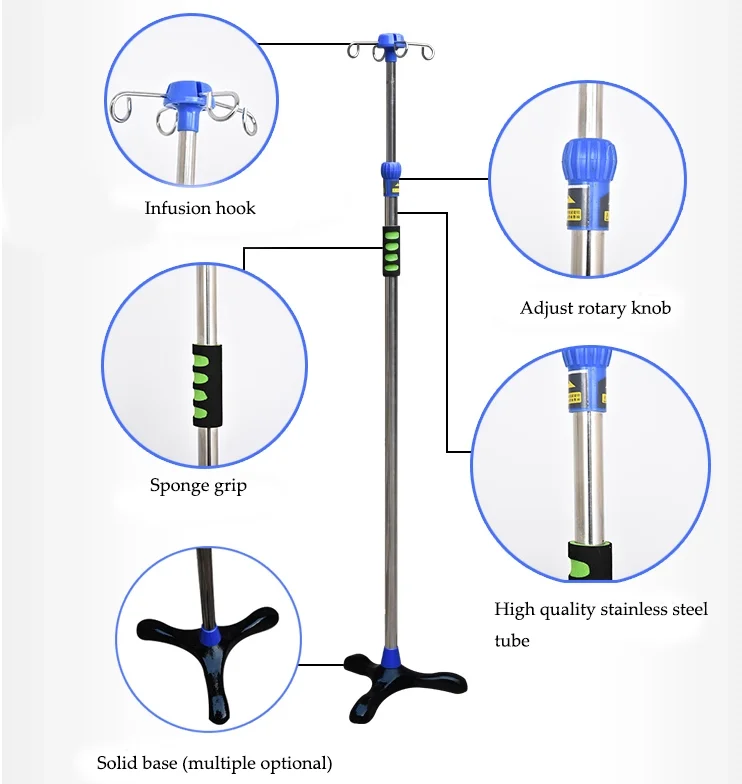 Hospital 5 Legs Mobile Stainless Steel Infusion Stand/iv Pole Drip ...